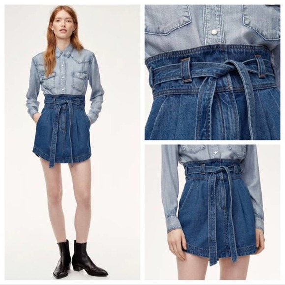 Wilfred | Skirts | Wilfred Free Aritzia Kadra Belted Denim Mini Skirt ...